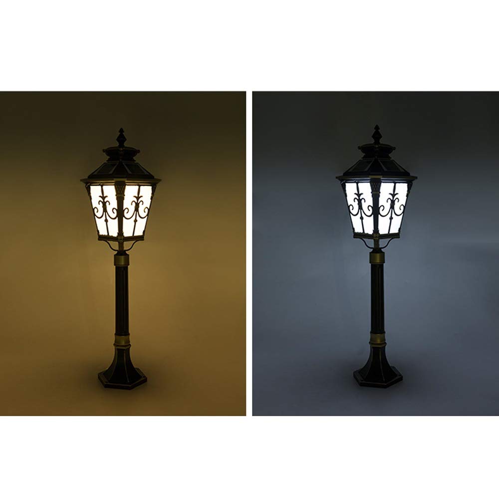 Vintage Solar Column Light LED Post Lamp Outdoor Retro Glass Lantern European Antique Aluminum Metal Courtyard Lighting Park Community Path Street Light Victorian High Pole Lamp IP65 Deck Patio