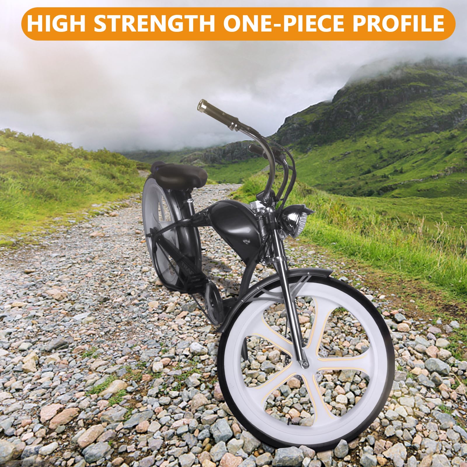 Tracer 26" x 3.0 Integrated Molding Wheel Electric Bike Conversion Set,48V 800W E-Bike Powerful Hub Motor Kit with Intelligent Controller, Thumb Control, Cable, Center Display, Rear Lights (White)