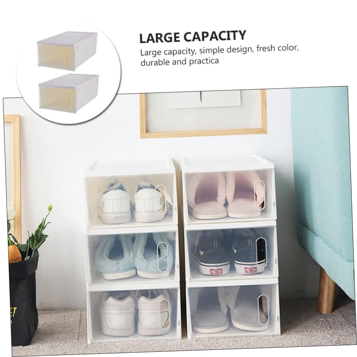 CHILDWEET Shoes Organiser Window Design 2 Pack Shoe Showcase Box Large Storage Case for Shoes Socks Underwear