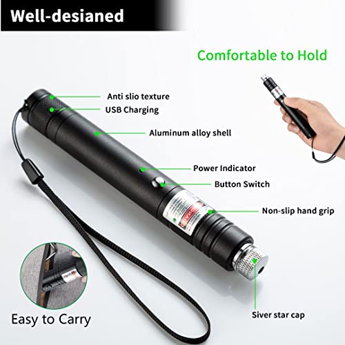 Green Laser Pointer High Power, Long Range High Power Laser Pointer, Rechargeable Pointer , Strong Lazer Pointer for Teaching Outdoor Hunting USB Rechargeable Laser Pointer Pen