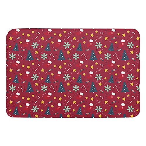 Christmas Bath Rugs Christmas Ornat Tree Snowflake Sock Red Sponge Doormat Non Slip Backing Durable Soft Flannel Mat Christmas Memory Foam Mats Carpet for Bathroom Kitchen 32x20In