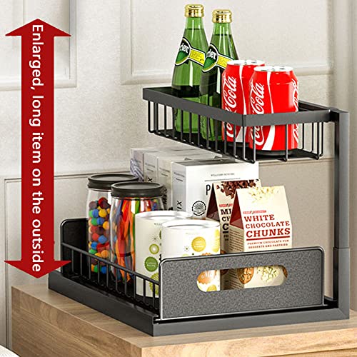 Under sink organizer, Furihshe kitchen storage pull out double shelf drawer 2-Tier Slide Out Sliding Shelf Under Cabinet Storage Multi-Use for Under kitchen sink organizers and storage, Black
