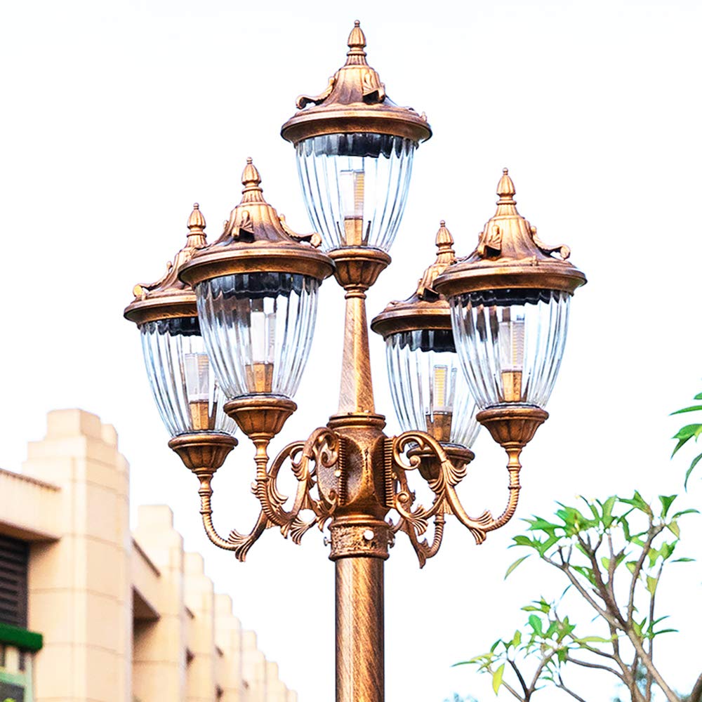 Retro Aluminum Pole Light 5 LED Post Light Outdoor Die-cast Light High Pole Courtyard Lamp European Garden Villa Community Street Lamp Lighting Waterproof Landscape Lamp