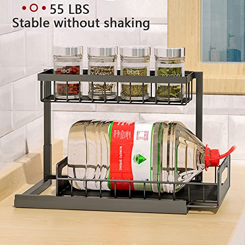 Under sink organizer, Furihshe kitchen storage pull out double shelf drawer 2-Tier Slide Out Sliding Shelf Under Cabinet Storage Multi-Use for Under kitchen sink organizers and storage, Black