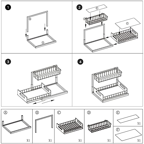 Under sink organizer, Furihshe kitchen storage pull out double shelf drawer 2-Tier Slide Out Sliding Shelf Under Cabinet Storage Multi-Use for Under kitchen sink organizers and storage, Black