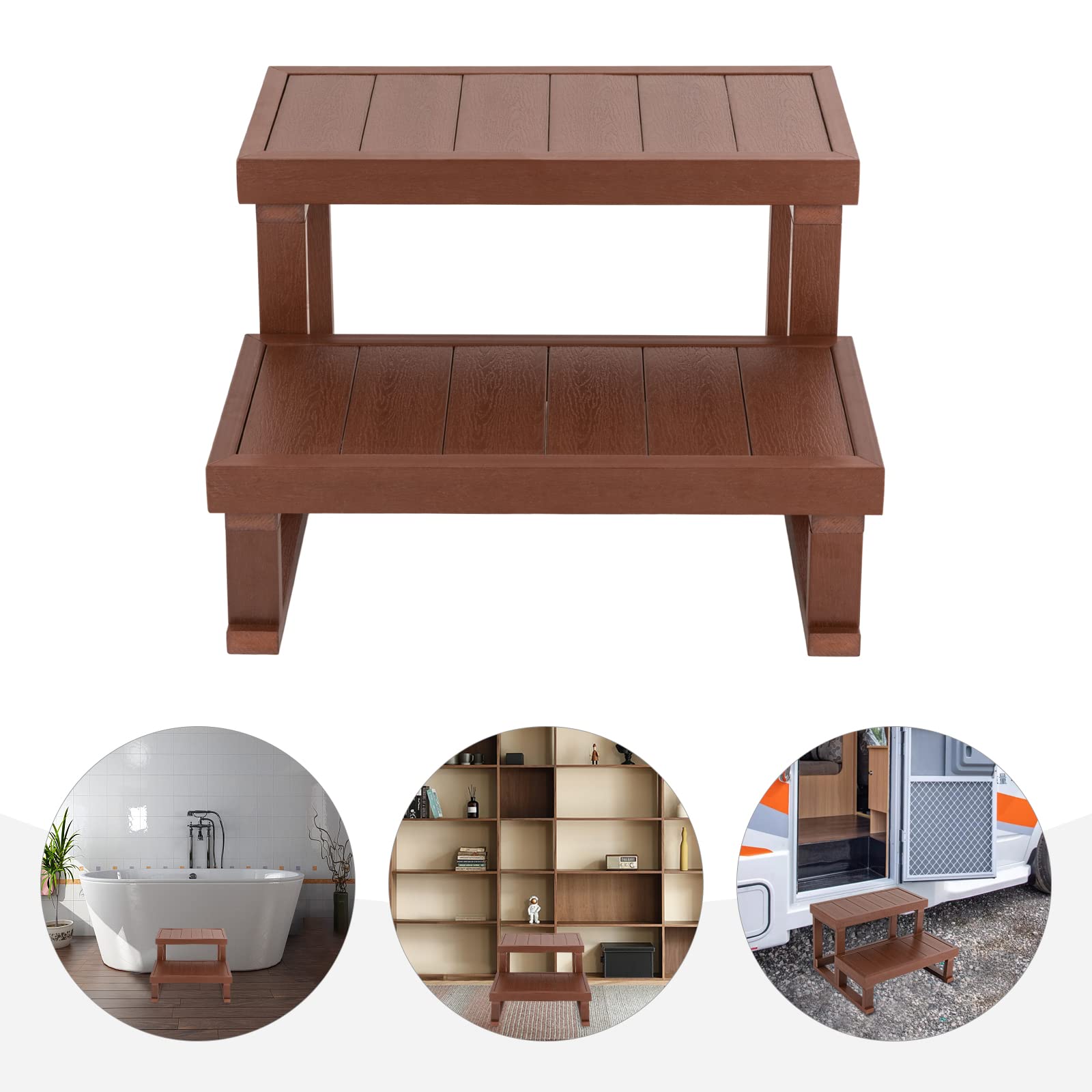 LIYUANJUN Hot Tub Steps, Spa Ladder with Allen Key for Any Hot Tub Shape and Size(3.28FT High) Outdoor Universal Pool Support Steps Large Non Slip Treads 23.62 * 21.46 * 15.75Inch (Brown)