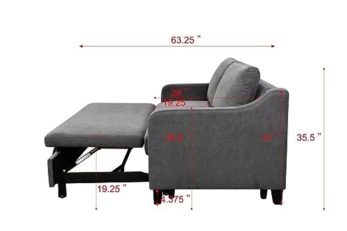 ERYE Upholstered Futon Daybed Loveseat Sofa Convertible Sleeper Couch Bed for Apartment Office Home Loft Living Room, Functional 2 Seaters Sofá W/Pull Out SofabedDark Gray Queen Size with Pillows