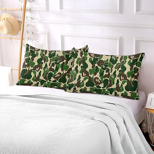 Camouflage Green Pillow Cases Standard Size Breathable Skin-Friendly Velvet Pillow Covers Soft Cozy Pillowcase for Bedroom Sofa Couch Home Decoration