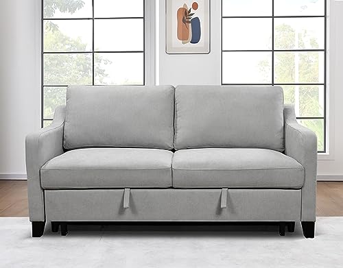 ERYE Light Gray Queen Size with 2 Pillows Modern Futon Sofa Loveseat Convertible Sleeper Couch Bed for Small Space Apartment Office Living Room Furniture Sets,Tufted Upholstered Love Seat