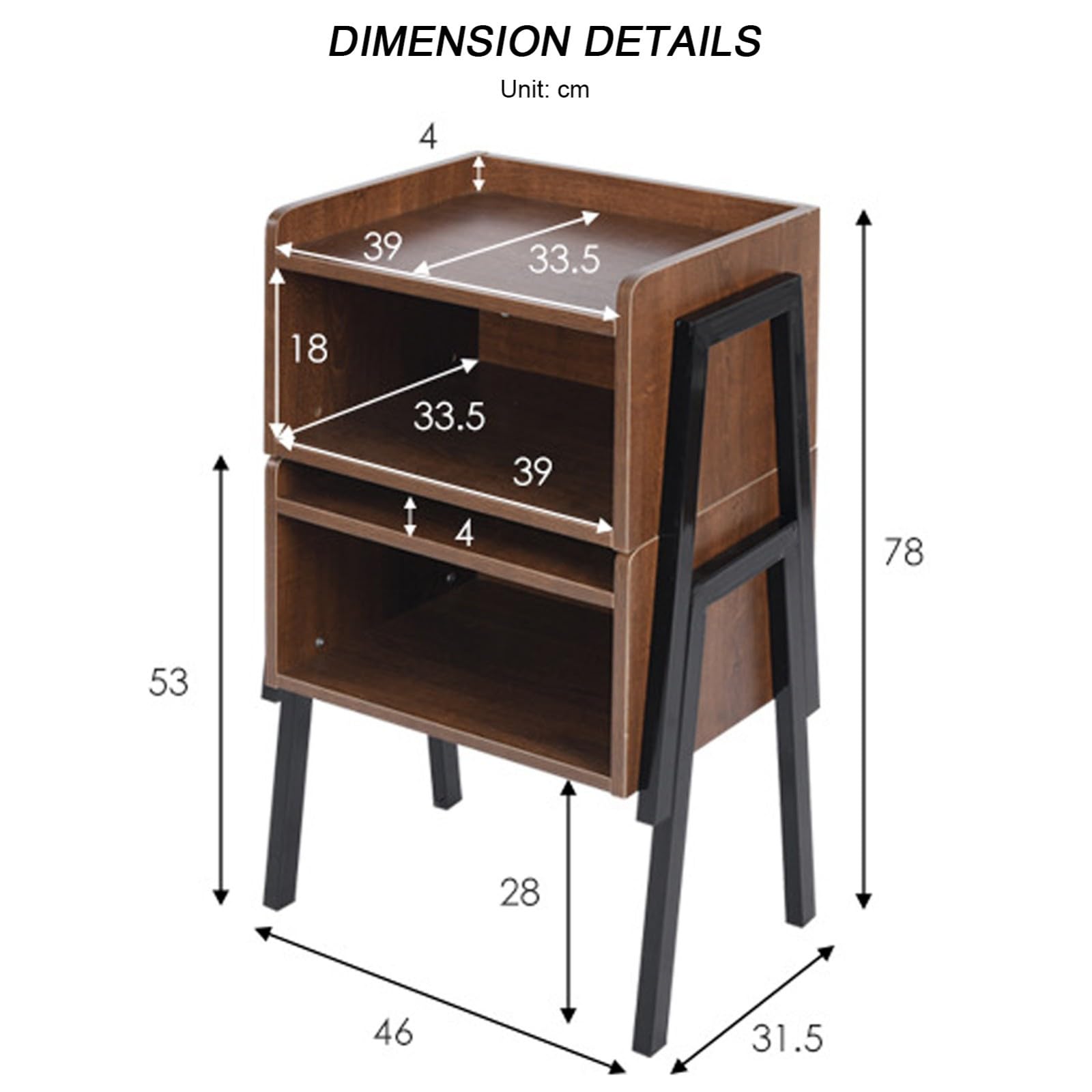 FairyHover Bedside Table Wood Side End Table Storage Unit for Bedroom Living Room Furniture Nightstand with Open Storage B,46 * 32 * 53CM