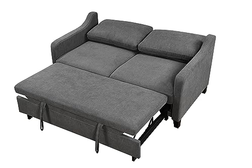 ERYE Upholstered Futon Daybed Loveseat Sofa Convertible Sleeper Couch Bed for Apartment Office Home Loft Living Room, Functional 2 Seaters Sofá W/Pull Out SofabedDark Gray Queen Size with Pillows