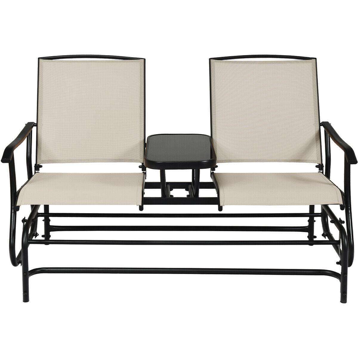 UYSB 2 Person Outdoor Patio Double Chair Rocking with Center Table Chair Rocking Chair Rocker Chair Rocker Camp Chair Rocker Recliner Rocking Camp Chair Rocking Chairs Outdoor Rocking ch