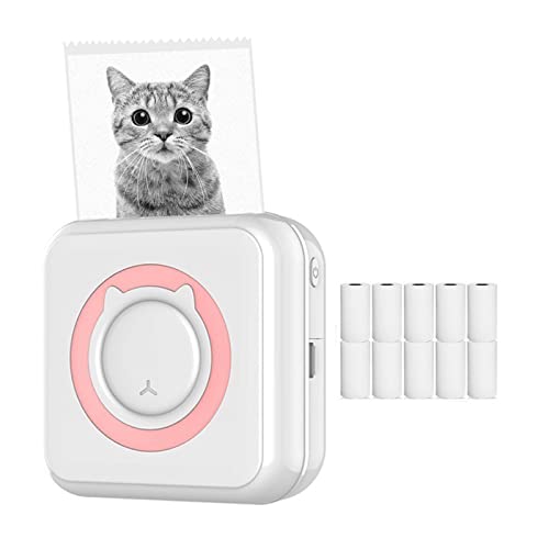 KEVGNRO InstaProud - Portable Sticker Printer, Mini Pocket Thermal Printer, Mini Printer Sticker Maker with 10 Rolls Paper for Photos, Memos, Study Notes (Pink)