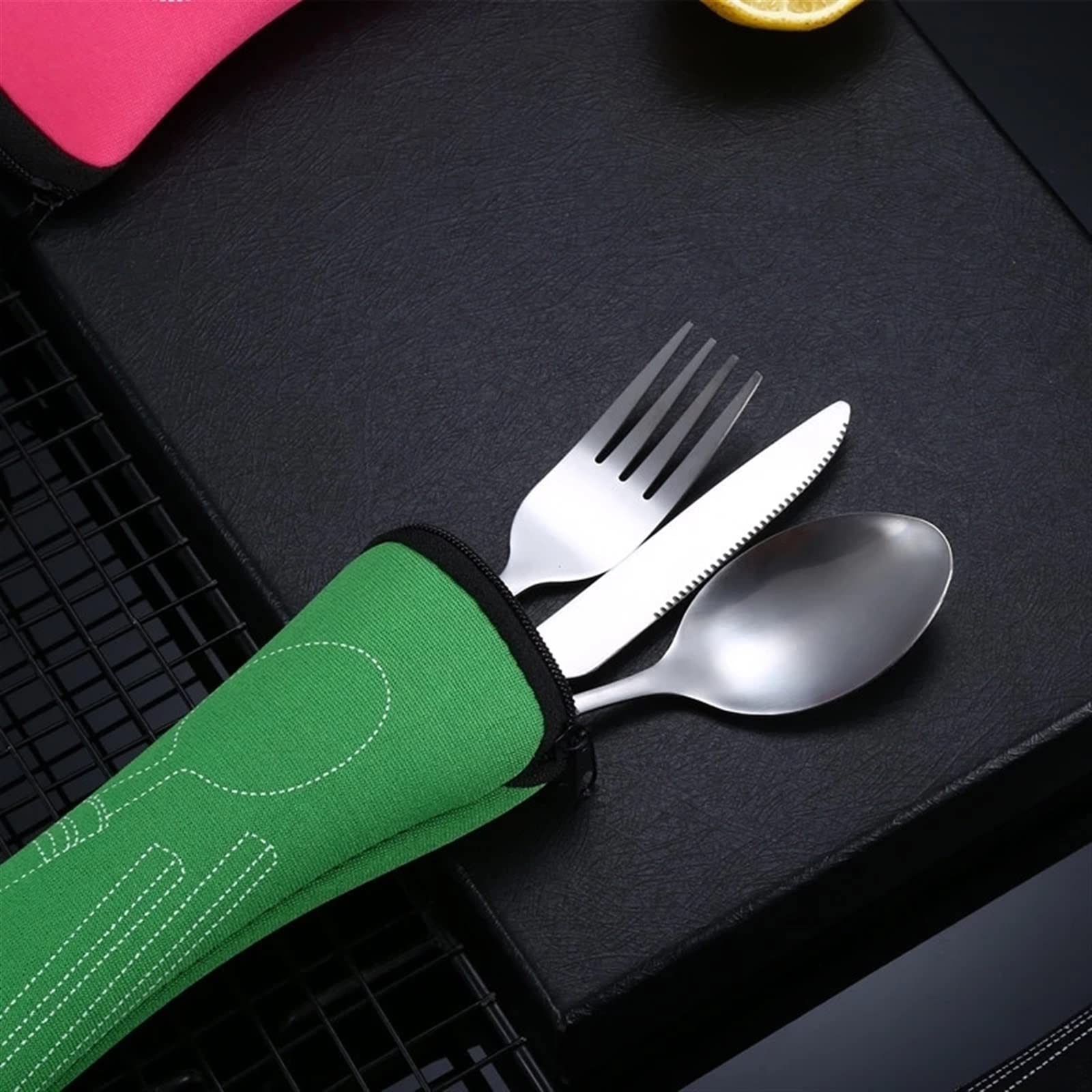 MEGTRI Kitchenutensils 3pcs/bag Steak Knife Travel Cutlery Set Portable Printed Stainless Steel Spoon Fork