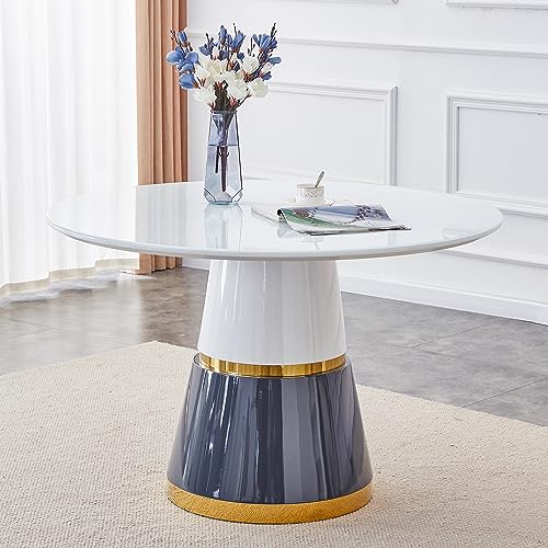 Mcltopz 47" Round Dining Table for 2-4 People, Circle Kitchen Dinner Table with White MDF Tabletop & Elegant Pedestal Base, Mid Century Modern Dining Room Table Leisure Coffee Table Living Room Table