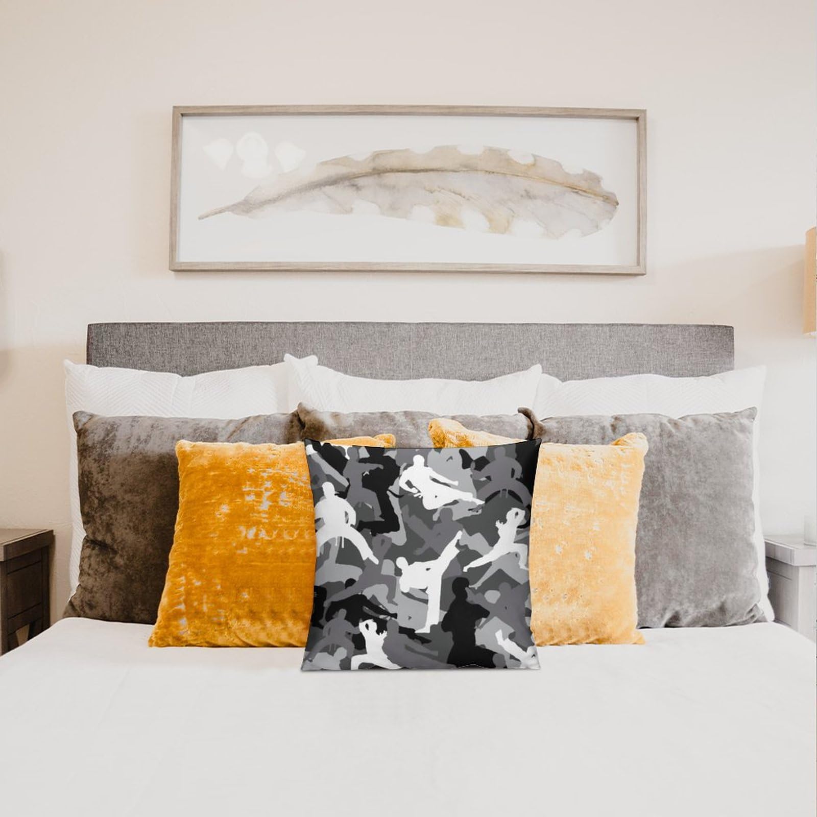 Karate Camo Soft Velvet Throw Pillowcases Square Cushion Cases for Home Sofa Bedroom Car Decorative