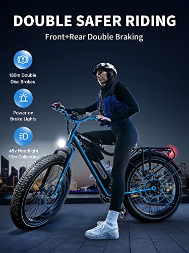 MULTIJOY Electric Bike for Adults,Upgraded 48V 20Ah Removable Battery,Peak 1000W Powerful Motor,70Mi Long Range,26"x4" Fat Tire,UL Certified 7-Speed