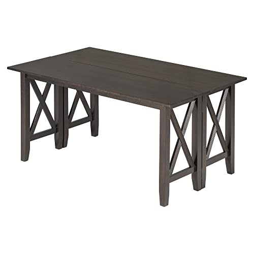 WOZNLA 6-Piece Rustic Dining Table Set - Foldable Table, 4 Padded Chairs, and 1 Bench - Ideal for Kitchen and Family Gatherings, Home Furniture Set, Espresso