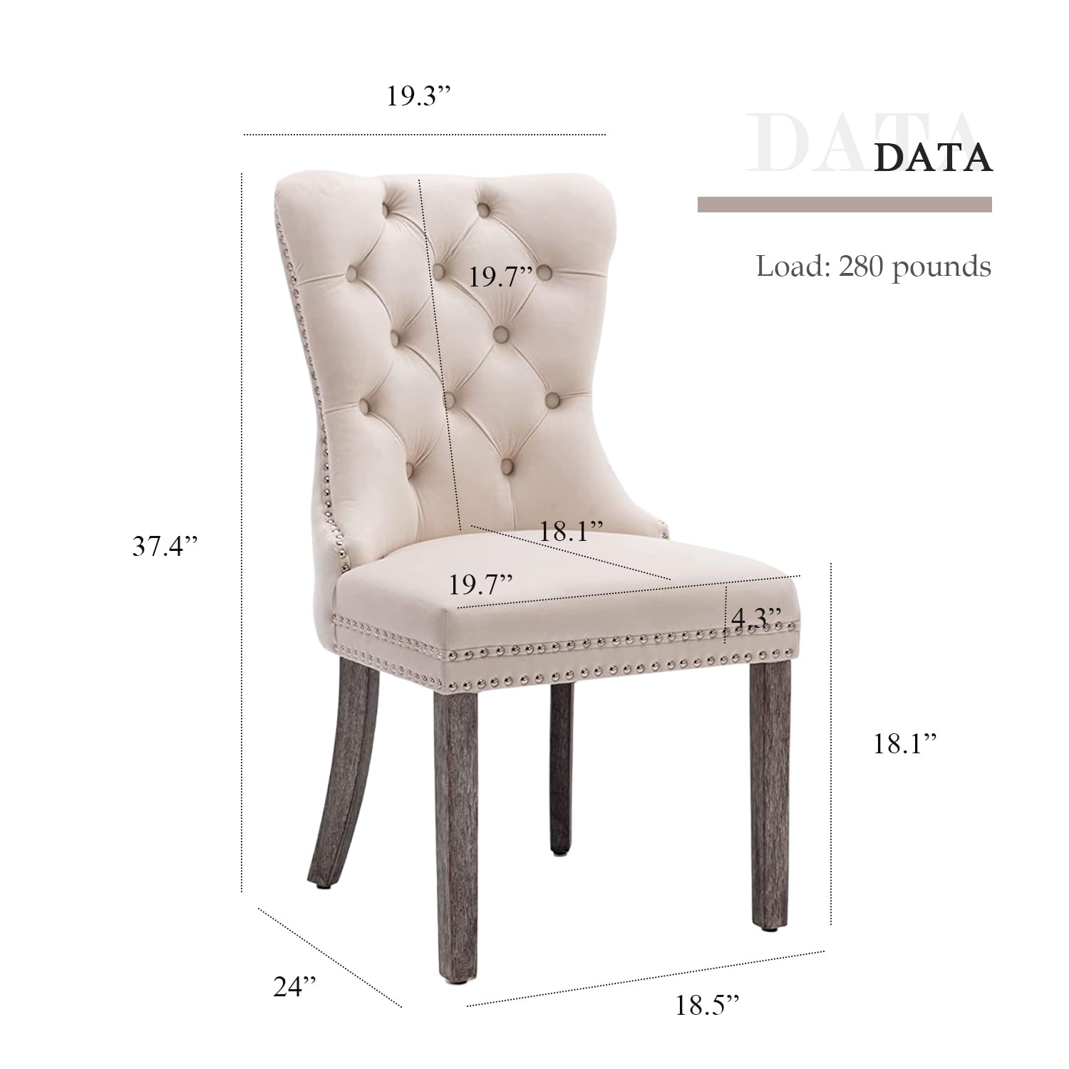 Eifizek Velvet Dining Chairs Set of 2, Tufted Dining Room Chairs with Nailhead Ring Pull Trim, Upholstered Dining Chairs with Solid Wood Legs for Kitchen Dining Room (Beige)