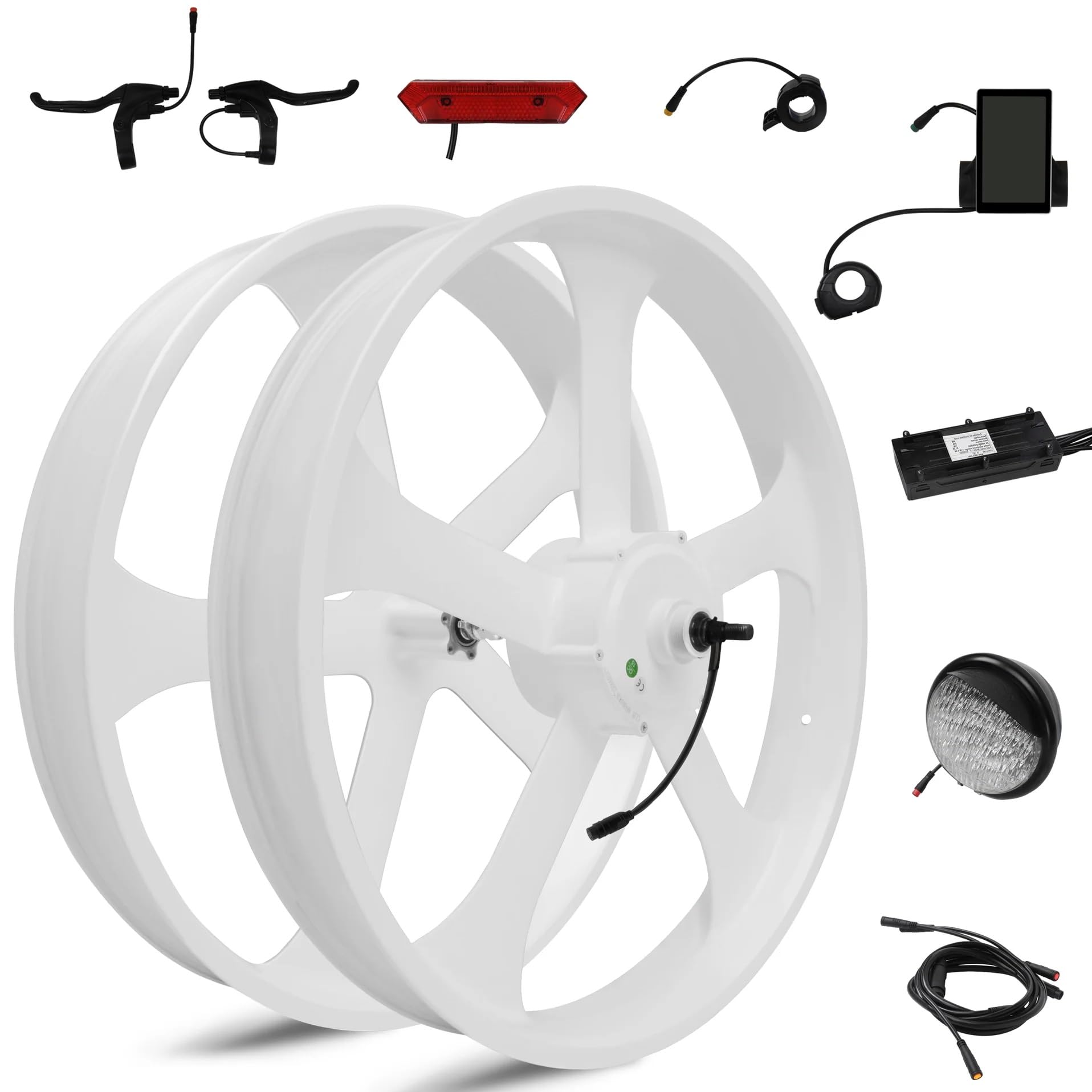 Tracer 26" x 3.0 Integrated Molding Wheel Electric Bike Conversion Set,48V 800W E-Bike Powerful Hub Motor Kit with Intelligent Controller, Thumb Control, Cable, Center Display, Rear Lights (White)