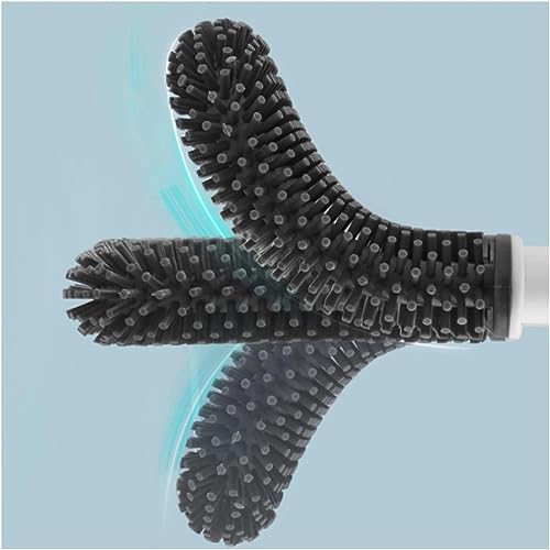 Silicone Toilet Bowl Brush with Extended Handle Toilet Brush Stylish Wall Mount Toilet Cleaner Brush with Vent Holder Set