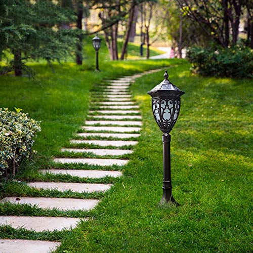 Vintage Outdoor Aluminum Cast Glass Lantern Solar LED Column Light Post Lamp American Home Villa Courtyard Lawn Pillar Light Outside Park Street Light IP65 Rainproof Deck Patio