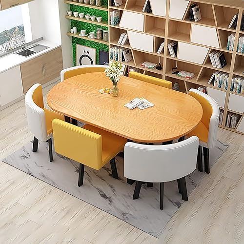 Dining table set,Table Sets for 6,7 Piece Kitchen Table and Chairs Set for 6 Person,dining room table,Suitable for living room,restaurant,cafe,leisure reception desk and chair combination ( Color : Ro
