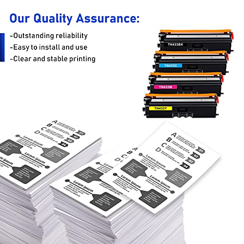 TN-433 TN 433 Toner Cartridge : High Yield TN433 TN-431 TN431 Toner Compatible for Brother TN-433BK TN-433C TN-433M TN-433Y MFC-L8900Cdw HL-L8260CDW HL-L8360CDW MFC-L8610CDW HL-L8360CDWT Printer
