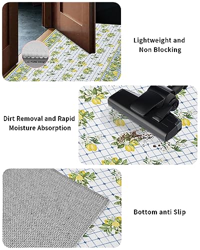 KITHOME Front Door Mat Blue Tile Background Lemon Indoor Outdoor Entrance Doormat Washable Floor Mats for Front Door Bathroom Kitchen Runner Rugs 16x47 Inch