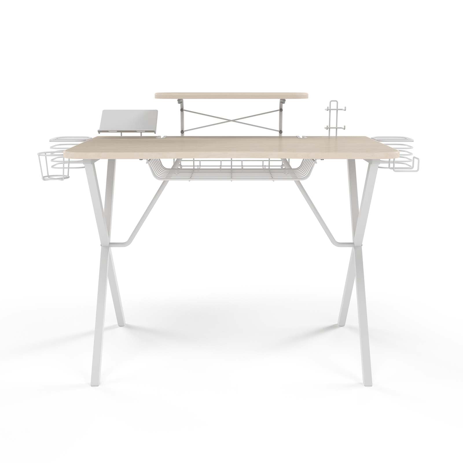 DUNTRKDU Desk Computer Desk 40"x 23.5" Home Office Desk Extra Large Modern Ergonomic Black Table Gamer Workstation with Cup Holder Headphone Hook (White)