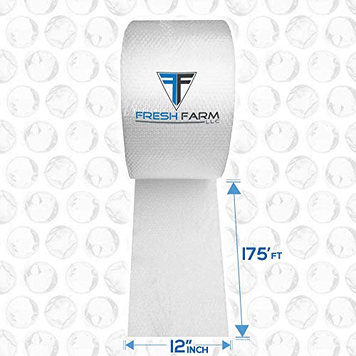 Bubble cushioning wrap 700 ft² (4 Rolls of 175 ft x 12" Wide) - 3/16" Small Bubble - Perforated Every 12''- With 10 Fragile stickers by Fresh Farm LLC