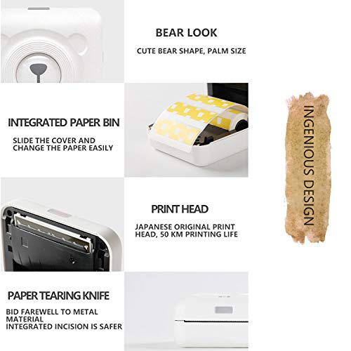 Portable Mini Mobile Phone Photo Memo Printer, 57mm Wireless Bluetooth Thermal Label Printer, Peripage A6 203dpi, Compatible with All Smart Phones, Plus 6 Rolls of Integrated Paper (Red)