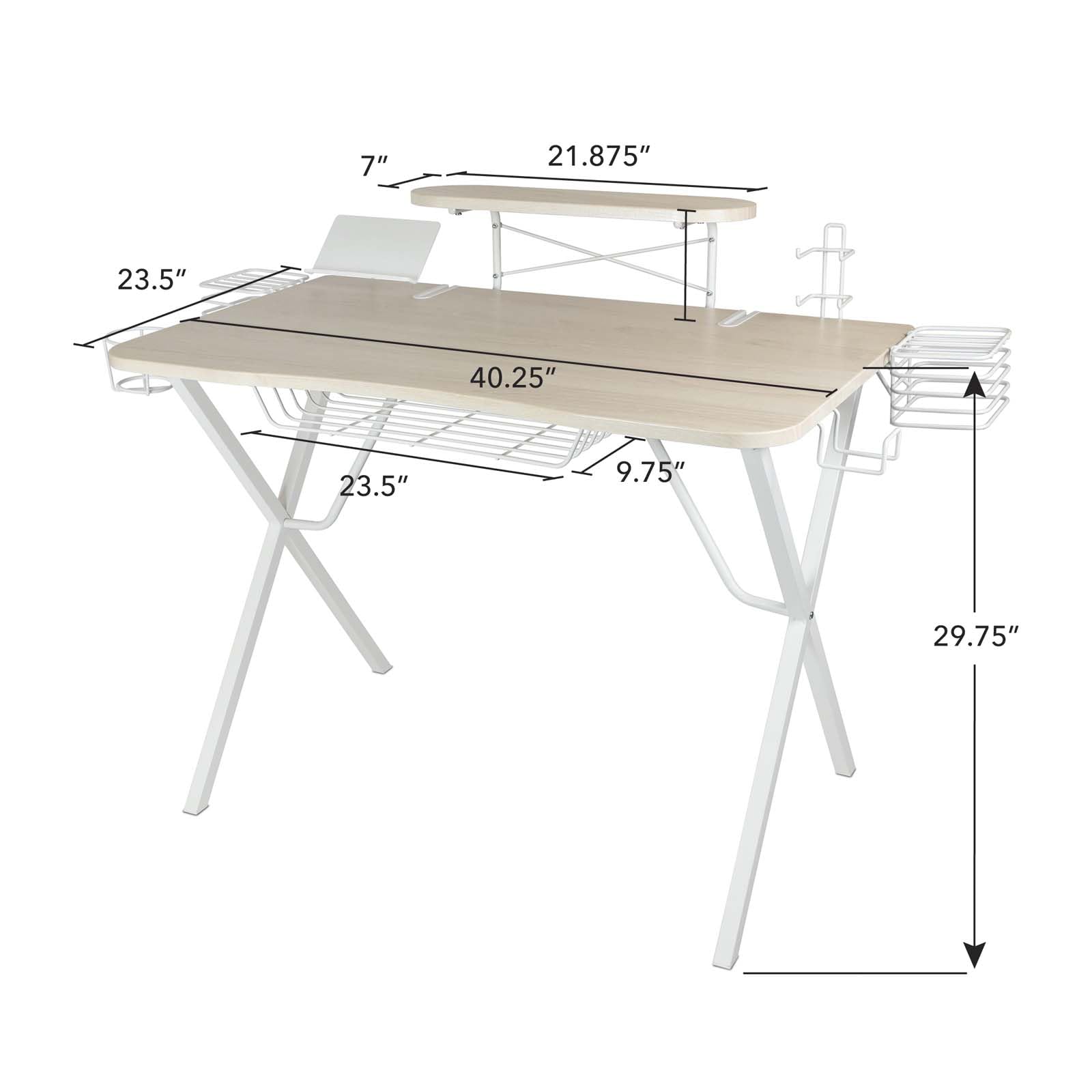 DUNTRKDU Desk Computer Desk 40"x 23.5" Home Office Desk Extra Large Modern Ergonomic Black Table Gamer Workstation with Cup Holder Headphone Hook (White)