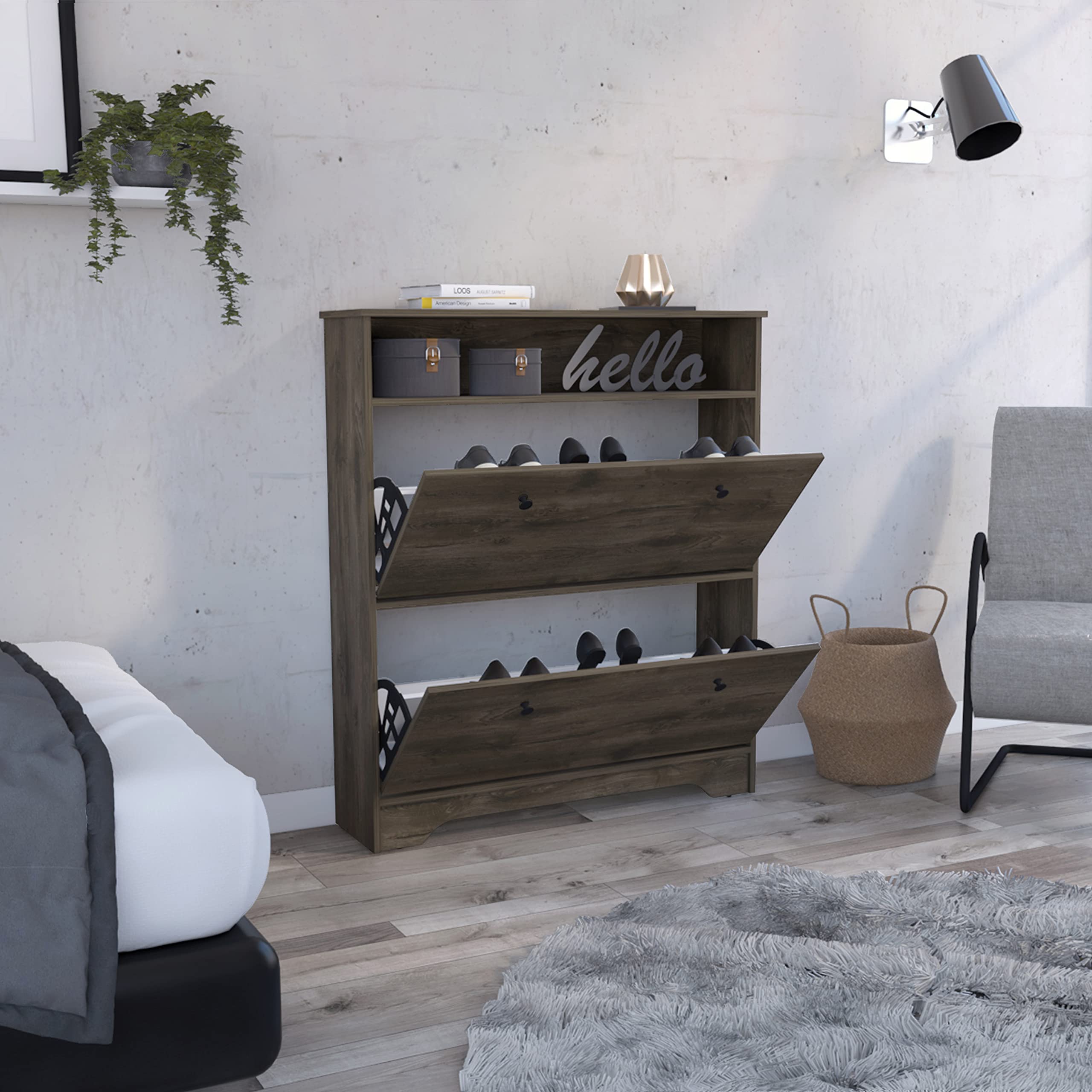 ZLECTIO Shoe Rack for Entryway, Shoe Storage Cabinet with Two Extendable Shelves and One Open Shelf, Brown Shoes Organizer for Bedroom Living Room Home Office Dorm Apartment Hallway