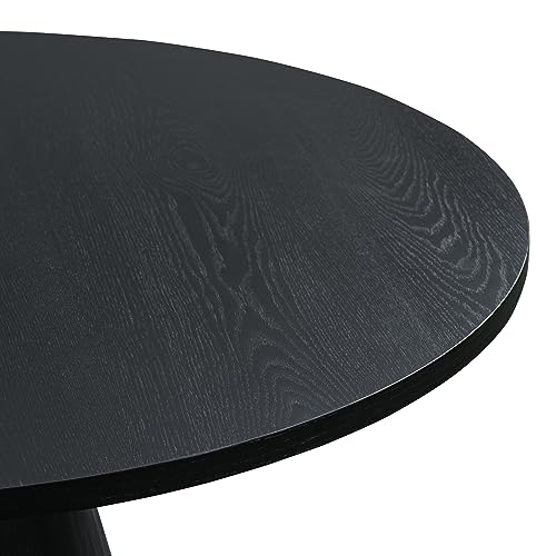 HZXINKEDZSW Wood Round Dining Table Set for 4 Persons,Retro Style 5-Piece Kitchen Dining Set with 4 Linen Fabric Upholstered Chairs for Dining Room,Living Room,Black