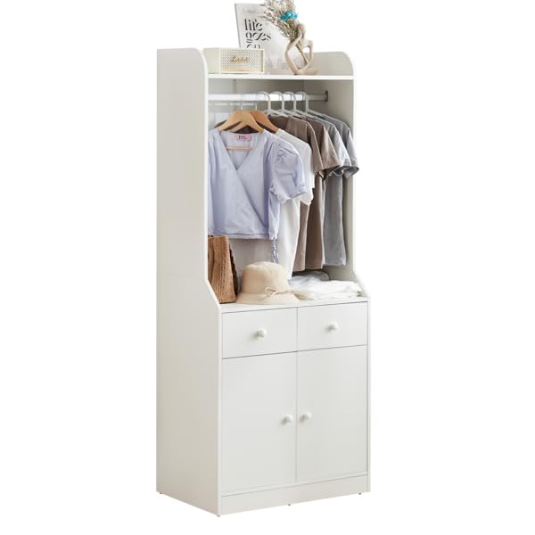 JASOYA Wardrobe Armoire Closet, Drawers and Shelves, Handles, Hanging Rod, for Bedroom ,White A