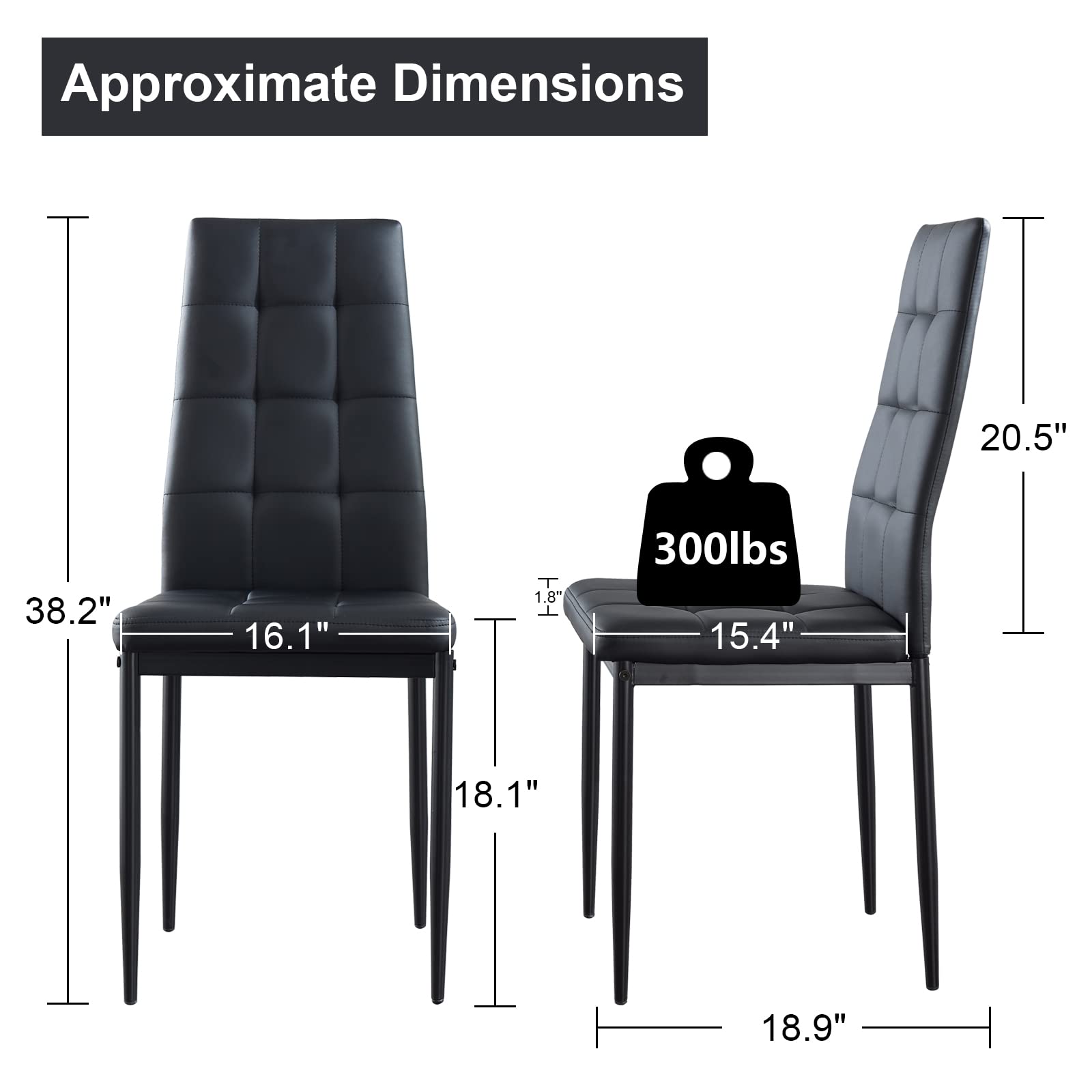 WISOICE Black Dining Chairs Set of 2, Kitchen Chairs for Dining Room Chairs, PU Leather Padded Cushion, High Back and Metal Legs