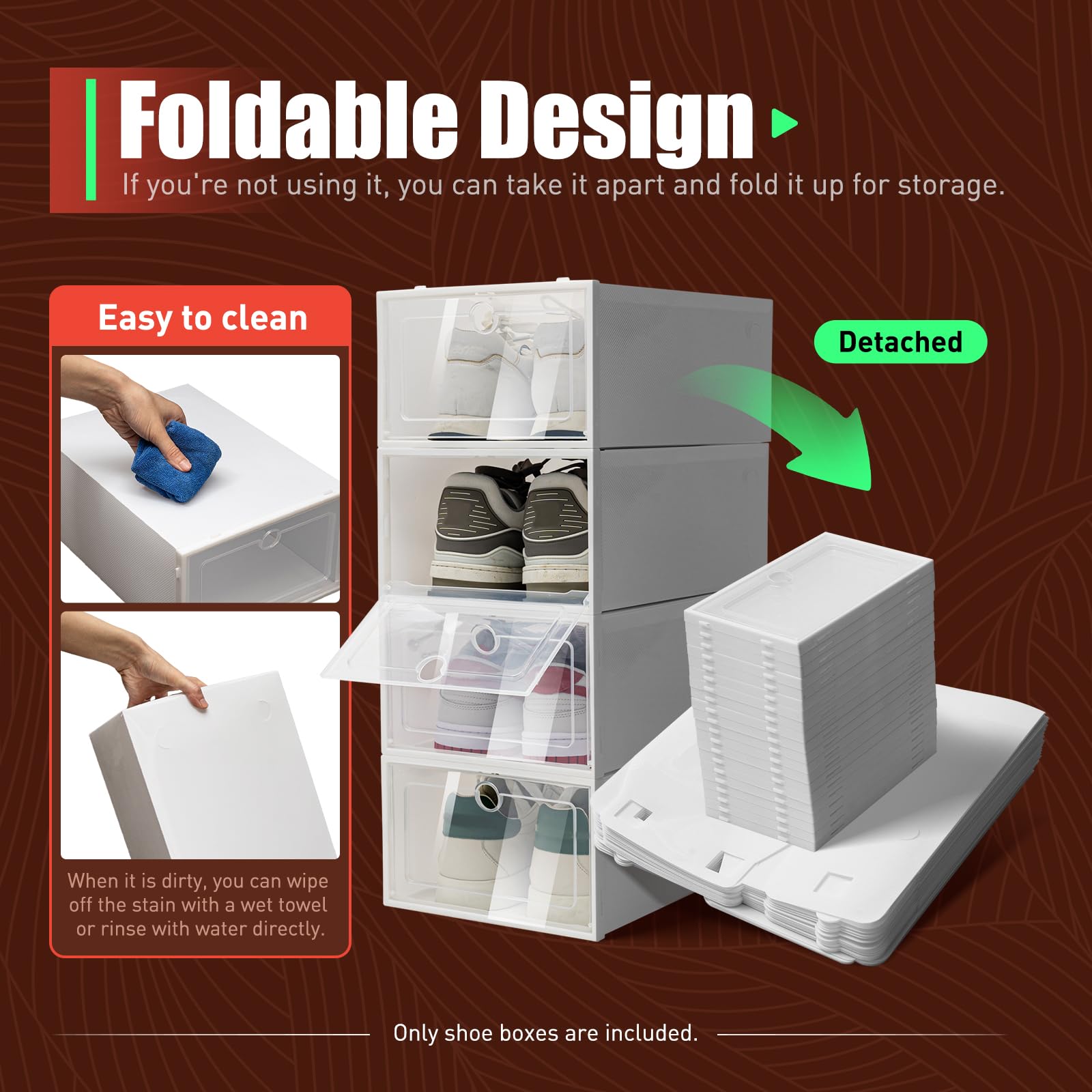DDBESSIC Shoe Box Organizer,Clear Plastic Stackable Shoe Storage Box,Side Lid Odor Prevention Foldable for Rooms, Cabinets 20 Pack,White