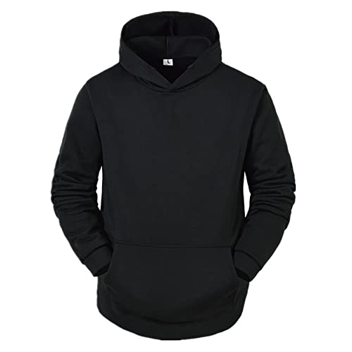 Ymosrh Pullover Hoodie Men, Mens Pullover Long Sleeve Cozy Sport Outwear Solid Color Hoodie With Pockets For Men Pullover Hoodie Big And Tall White Hoodies Blank Men's Sweatshirts (XXL, Black)
