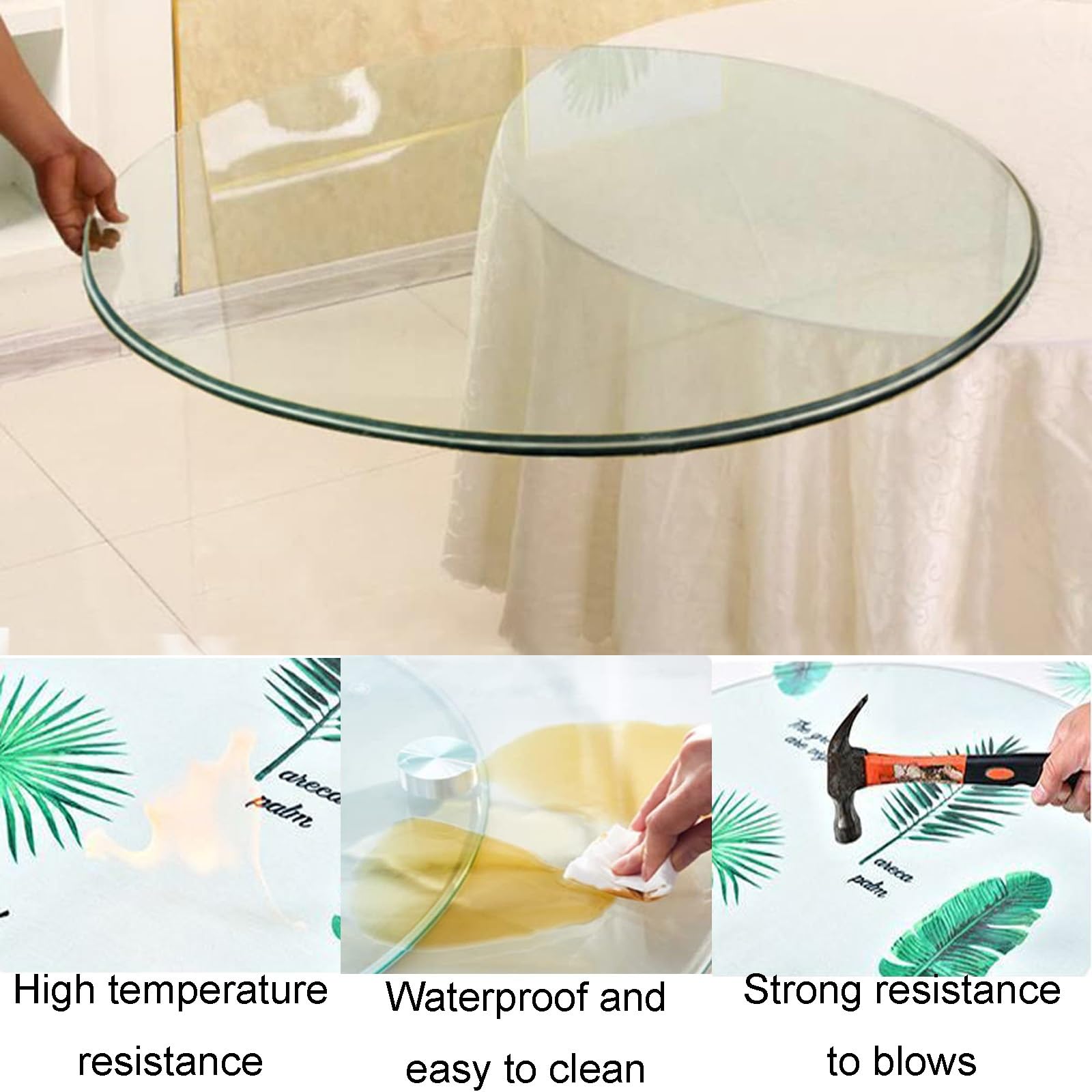 SAGIDAR Round Table Top, Table Round, Tempered Glass Round Table Top, Round Table Glass Top, 16IN 22IN 26IN 32IN 36IN, Kitchen Dining Table Top, Transparent Table Top Top for Dining Table