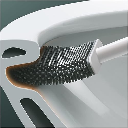 Silicone Toilet Bowl Brush with Extended Handle Toilet Brush Stylish Wall Mount Toilet Cleaner Brush with Vent Holder Set
