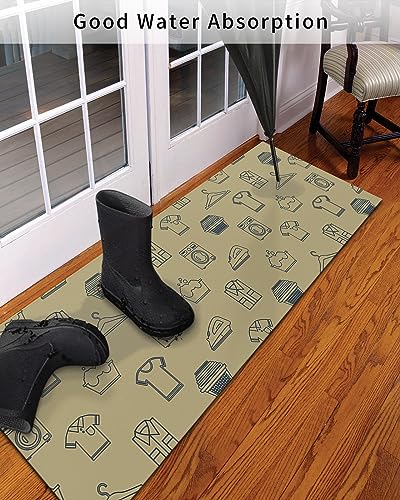 KITHOME Front Door Mat Laundry Room Items Tile Pattern Brown Background Indoor Outdoor Entrance Doormat Washable Floor Mats for Front Door Bathroom Kitchen Runner Rugs 16x47 Inch