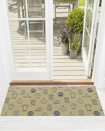 KITHOME Front Door Mat Laundry Room Items Tile Pattern Brown Background Indoor Outdoor Entrance Doormat Washable Floor Mats for Front Door Bathroom Kitchen Runner Rugs 16x47 Inch