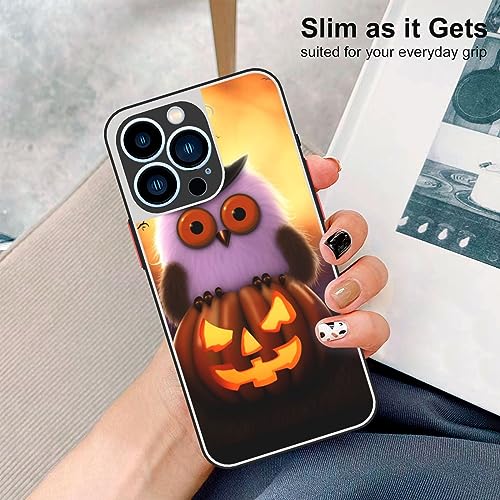 EMPYRI Cute Halloween Ghost Pumpkin Owl Printed Frosted Phone Case for iPhone 13 Pro Max-6.7 Inch, Shockproof Phone Cover with Wireless Fast Charging, Acrylic Back, Not Yellowing