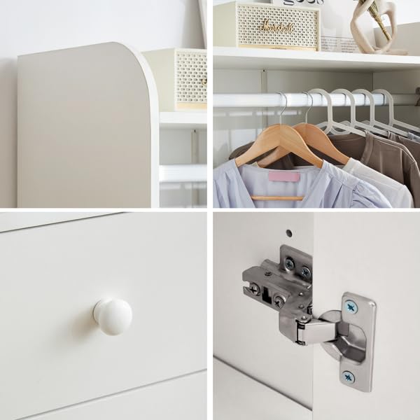 JASOYA Wardrobe Armoire Closet, Drawers and Shelves, Handles, Hanging Rod, for Bedroom ,White A