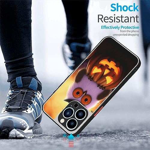 EMPYRI Cute Halloween Ghost Pumpkin Owl Printed Frosted Phone Case for iPhone 13 Pro Max-6.7 Inch, Shockproof Phone Cover with Wireless Fast Charging, Acrylic Back, Not Yellowing
