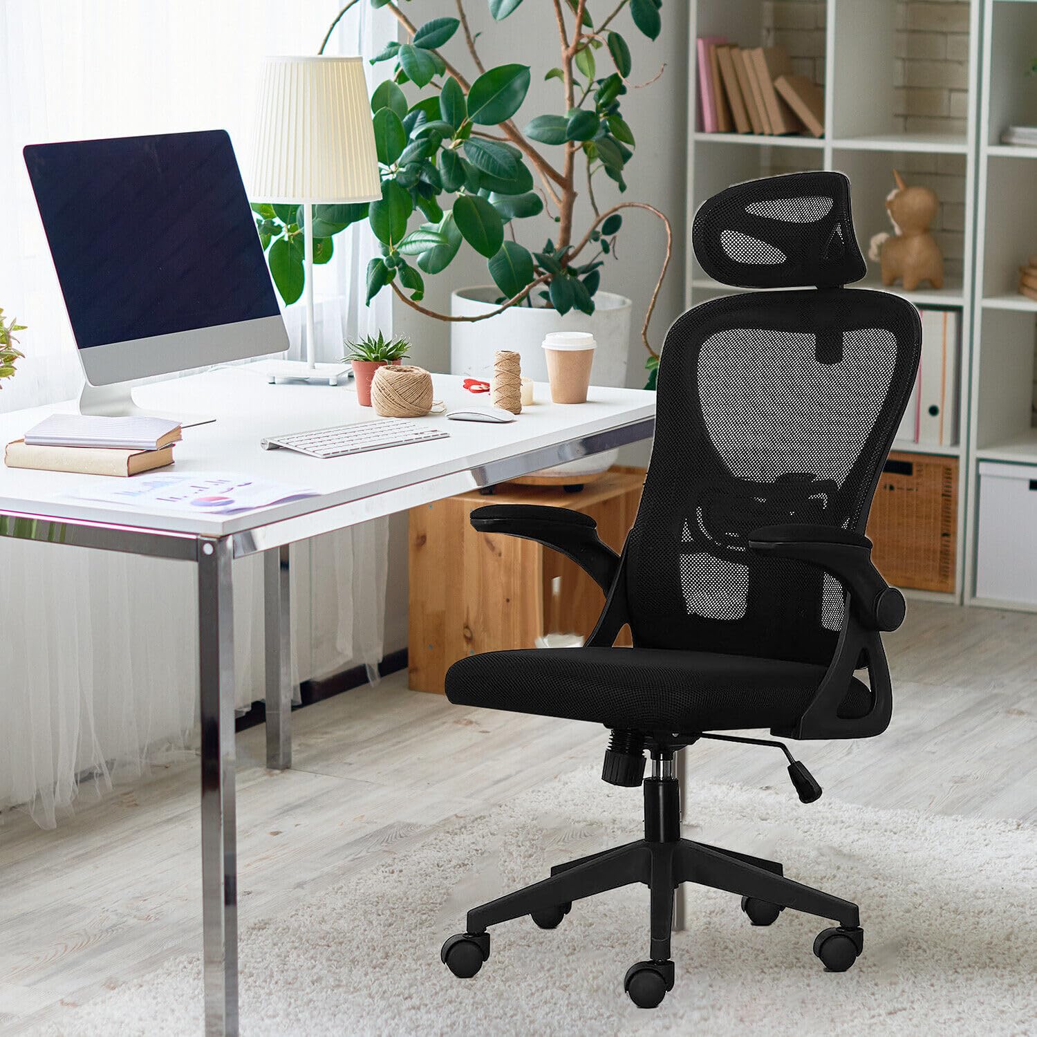 Ergonomic Mesh Office Chair Swivel Computer Desk Chair Home Office Seat Headrest, Black