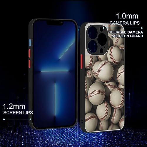 EMPYRI Baseball Printed Frosted Phone Case for iPhone 13 Pro Max-6.7 Inch, Shockproof Phone Cover with Wireless Fast Charging, Acrylic Back, Not Yellowing