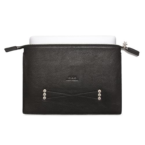 Luxurious Genuine Full-Grain Tanned Leather/Felt Sleeve for MacBook Air/Pro 13.3"M1/Pro 14.2"/iPad Pro 12.9"/Notebook. Handle with 6 Spring Snaps and Star-Charm Puller.- 1004 (One Size, Black)