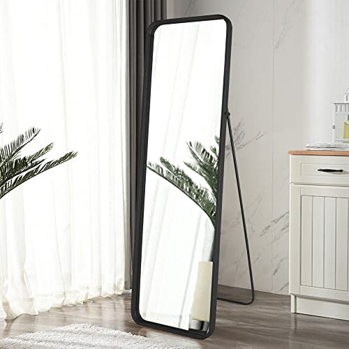 OBIOZZ Floor Mirror, Full Body Mirror Full Length Mirror Standing 64.5 Inch High Black Frame with Floor Stand Wrought Iron Full-Length Mirror Dressing Mirror for Bedroom Living Room